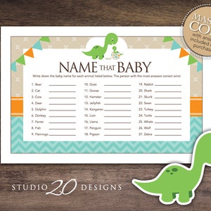 Instant Download Dinosaur Name That Baby Game, Teal Orange Dinosaur ...