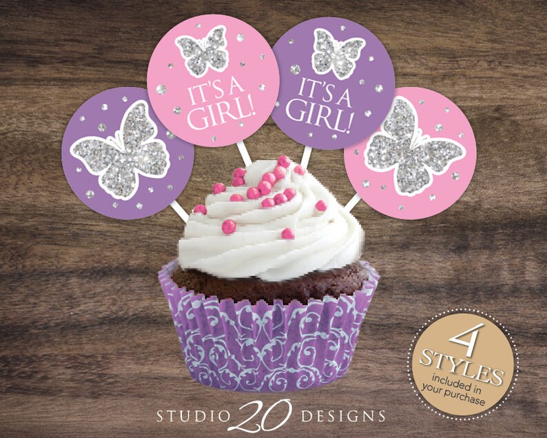 Instant Download Pink Purple Butterfly Cupcake Toppers | Etsy