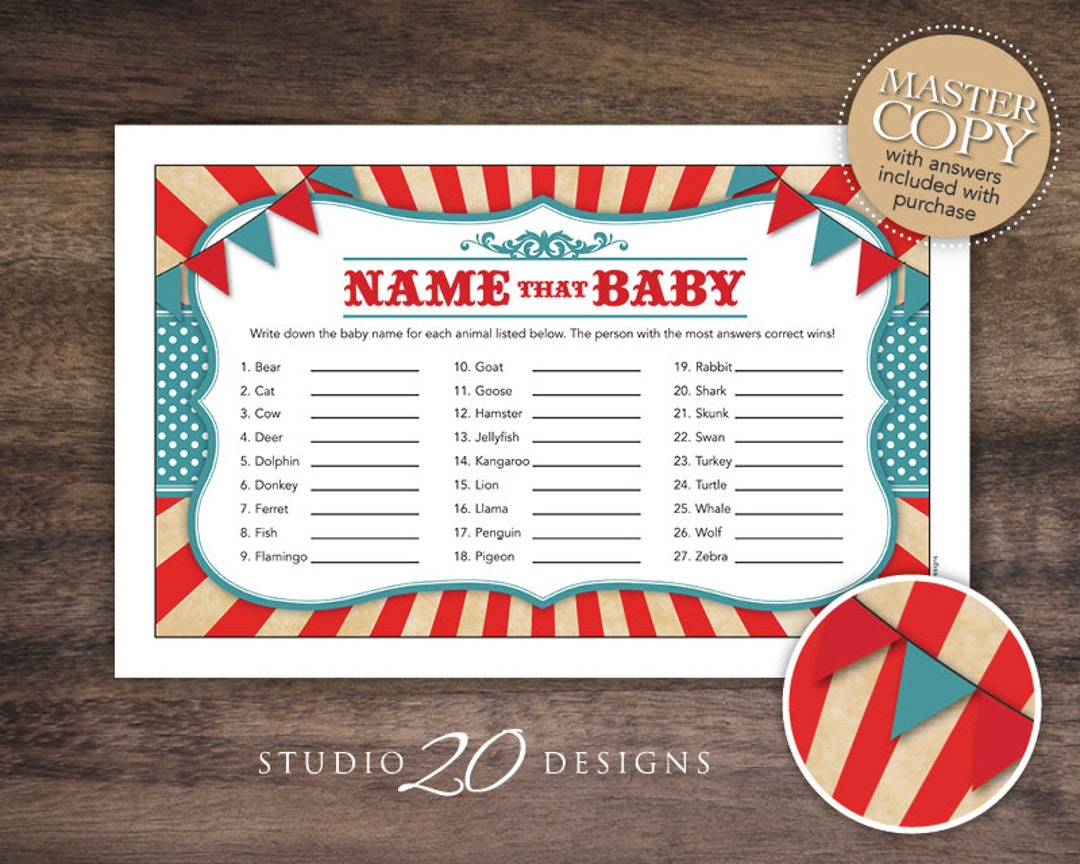 Instant Download Vintage Big Top Circus Name That Baby Game, Printable ...