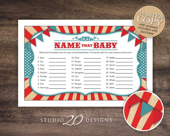 Instant Download Vintage Big Top Circus Name That Baby Game | Etsy