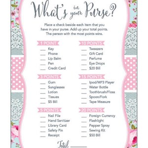 Instant Download Shabby Chic What's in Your Purse Baby Shower Game ...