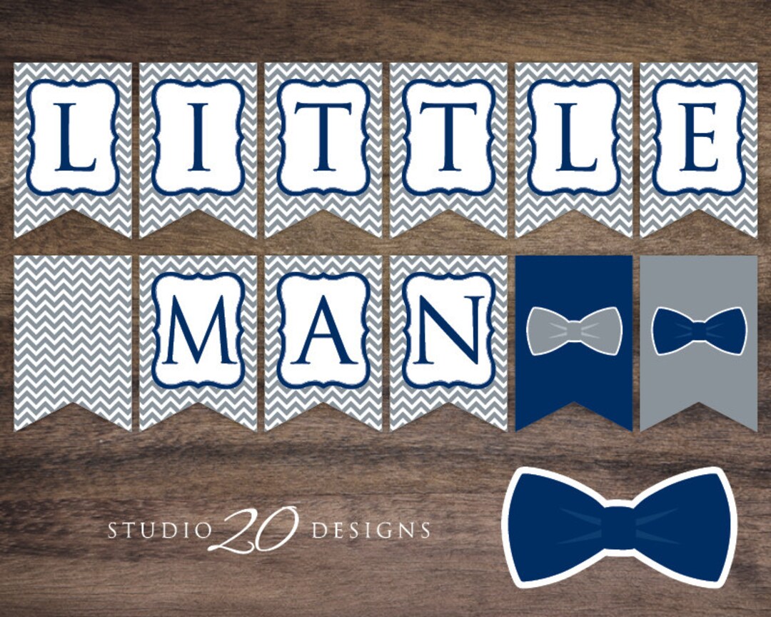 Instant Download Bow Tie Baby Shower Banner, Navy Grey Little Man ...