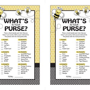 Instant Download Bee Theme Baby Shower What's in Your Purse Game Cards ...