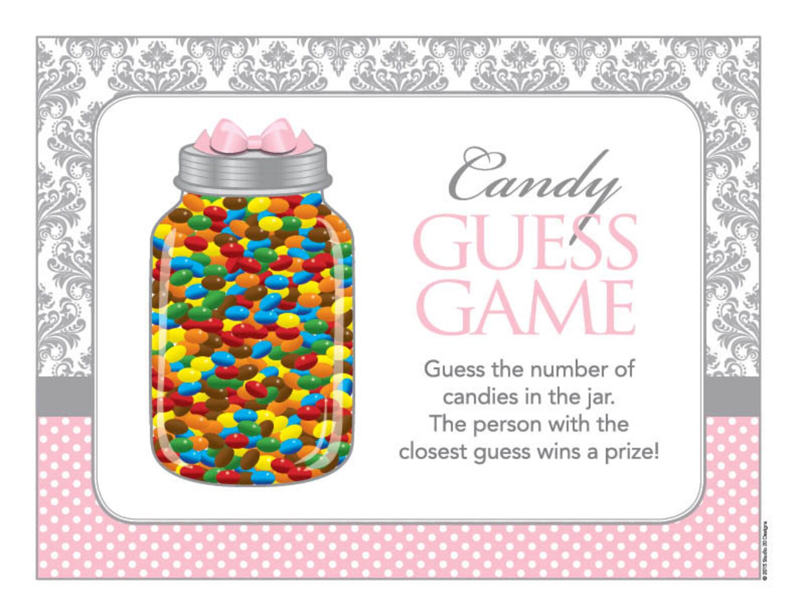 Instant Download Pink Grey Damask Candy Guessing Game Baby | Etsy