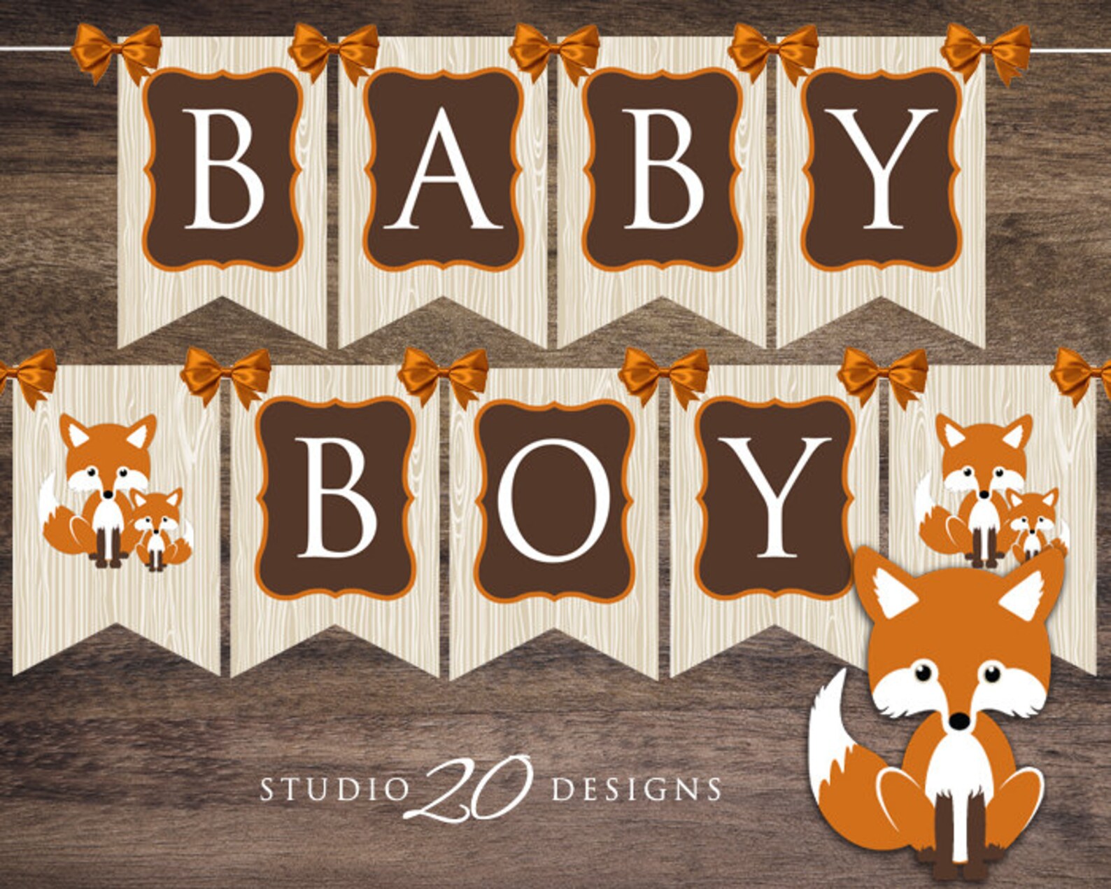 Instant Download Fox Baby Shower Banner, Boy Fox Bunting Banner, Brown ...