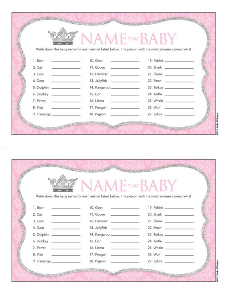 Instant Download Pink Princess Name That Baby Game Pink - Etsy