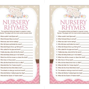 Instant Download Pink Lamb Baby Shower Nursery Rhyme Quiz, Printable ...