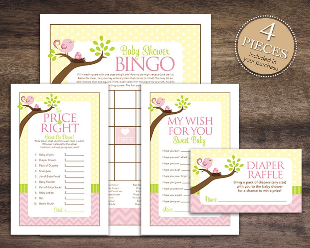 Instant Download Little Birdie Baby Shower Games Pack for Girl, Bingo ...