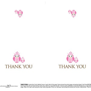 Instant Download Pink Owl Thank You Card Folded Pink Brown - Etsy
