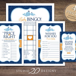 Instant Download Boy Whale Baby Shower Games Pack, Printable Blue ...
