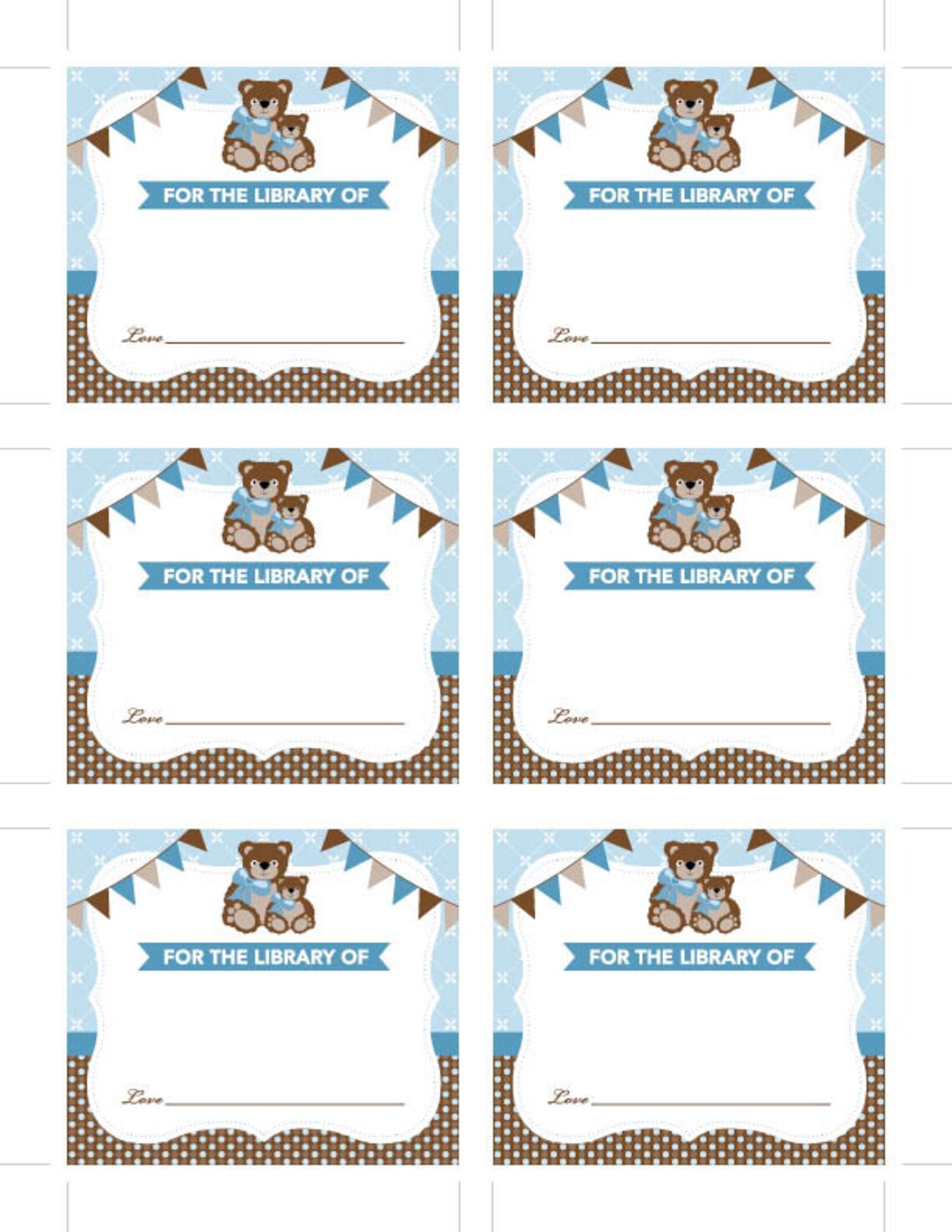 Instant Download Blue Teddy Bear Bookplate for Boy Blue Teddy - Etsy