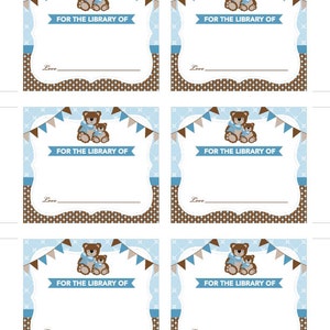 Instant Download Blue Teddy Bear Bookplate for Boy, Blue Teddy Book ...