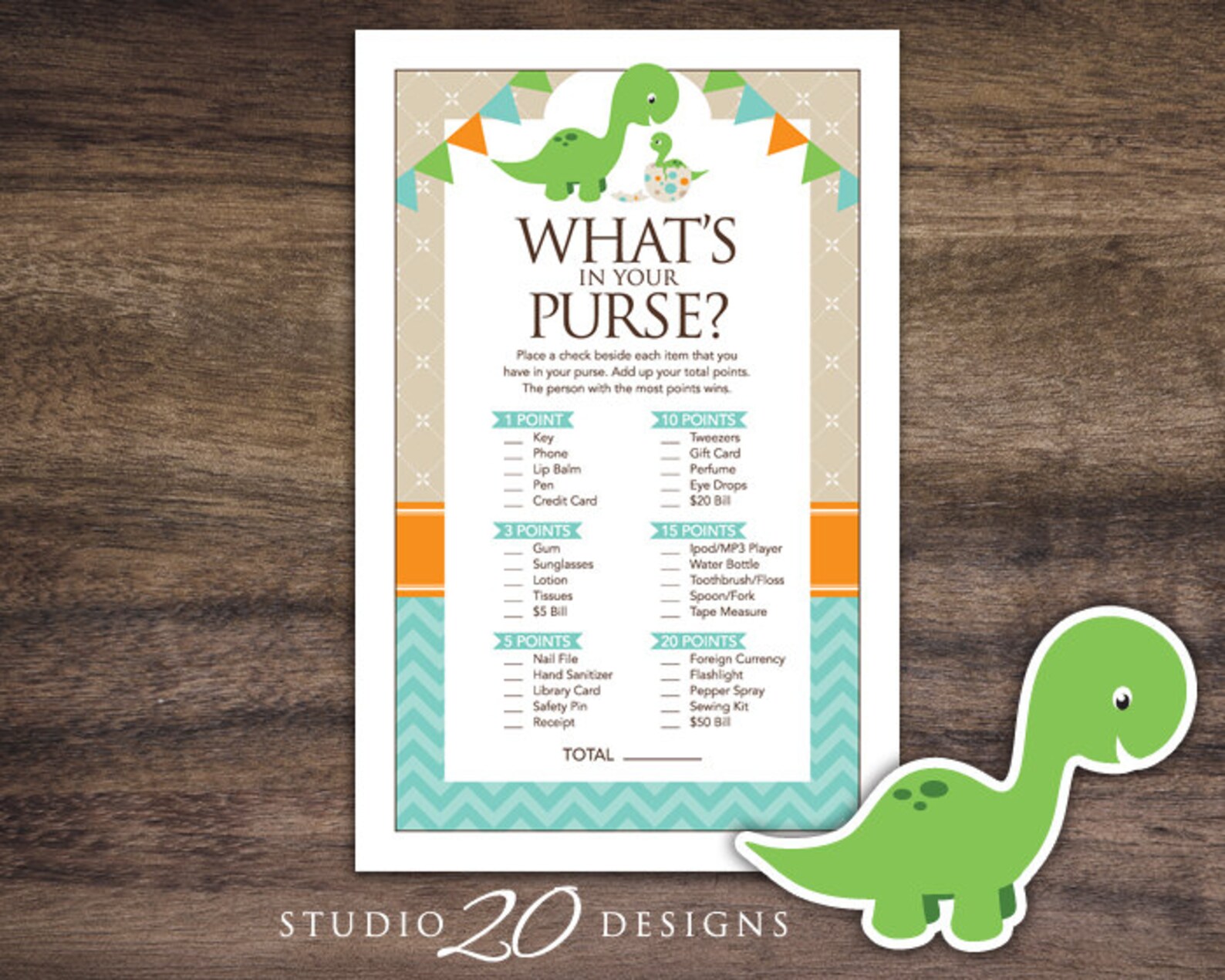 Instant Download Dinosaur What's in Your Purse Baby Shower - Etsy