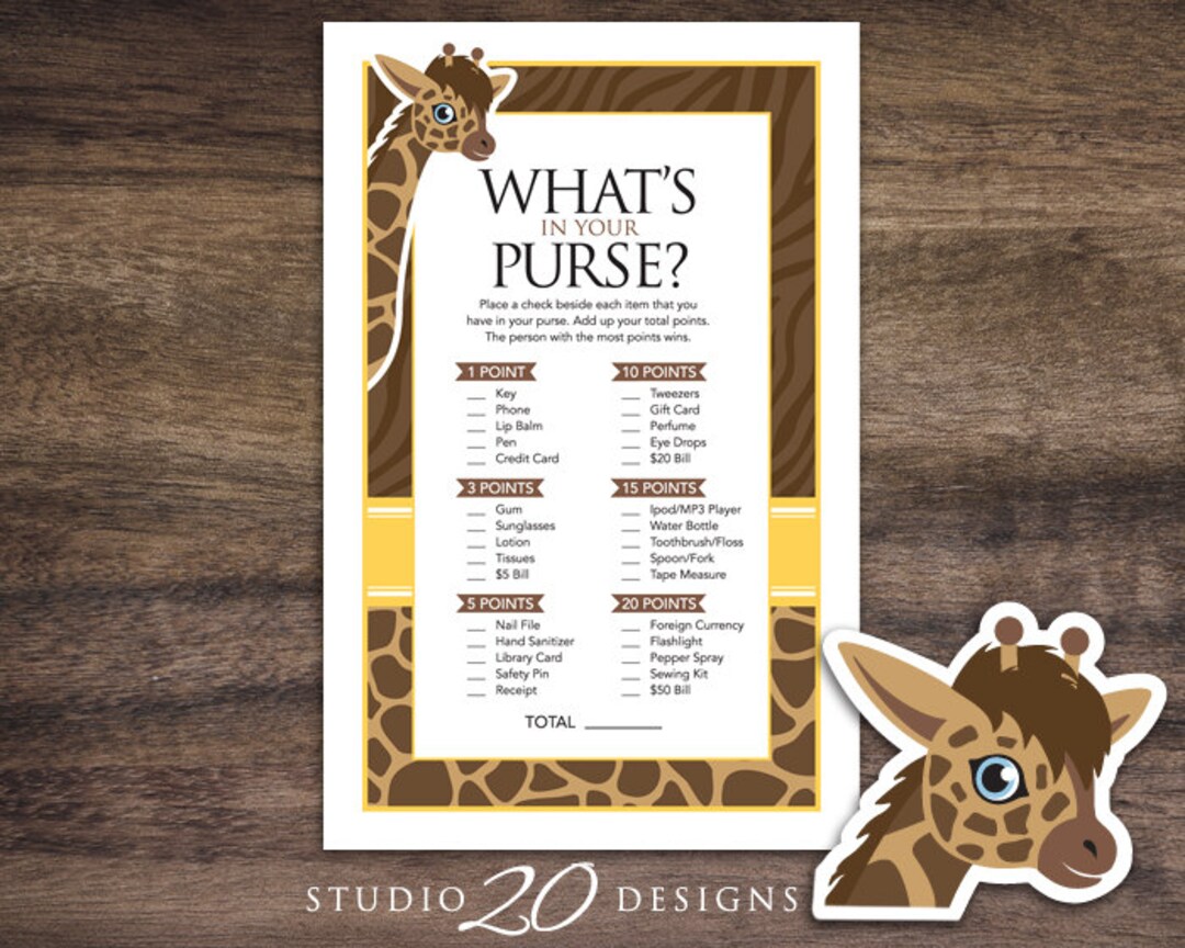 Instant Download Yellow Giraffe What's in Your Purse Game, Brown Gold ...