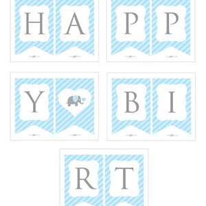 Instant Download Elephant Happy Birthday Banner, Blue Elephant Bunting ...