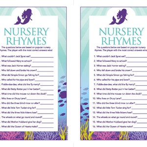 Instant Download Little Mermaid Nursery Rhyme Quiz, Under the Sea ...
