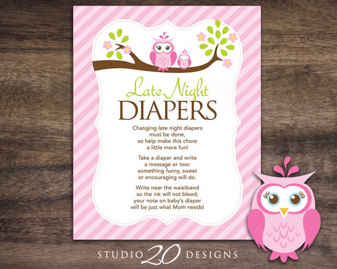Instant Download Pink Owl Late Night Diapers 8x10 Diaper Thoughts