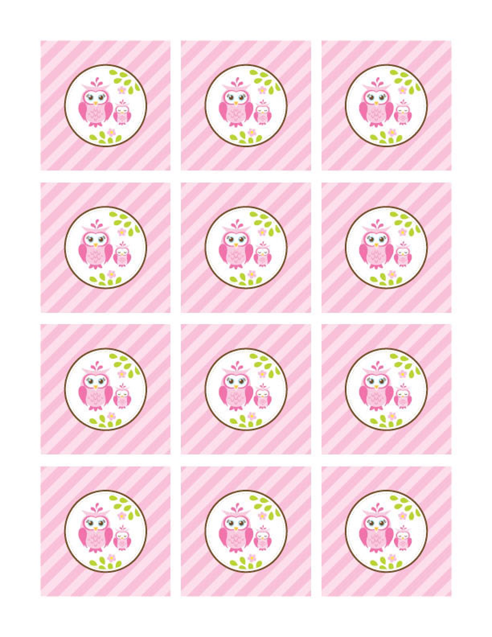 Instant Download 2 Pink Owl Cupcake Toppers, Pink Owl Baby Shower ...