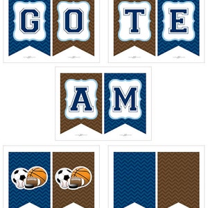 Instant Download Sports Baby Shower Banner, Blue Brown Chevron Bunting ...