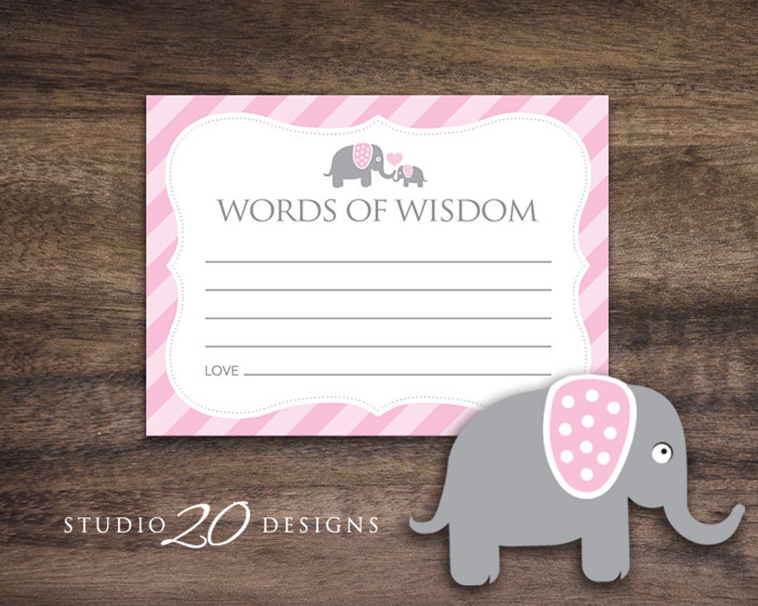 Instant Download Pink Elephant Advice Card, Baby Shower Games for Girl ...