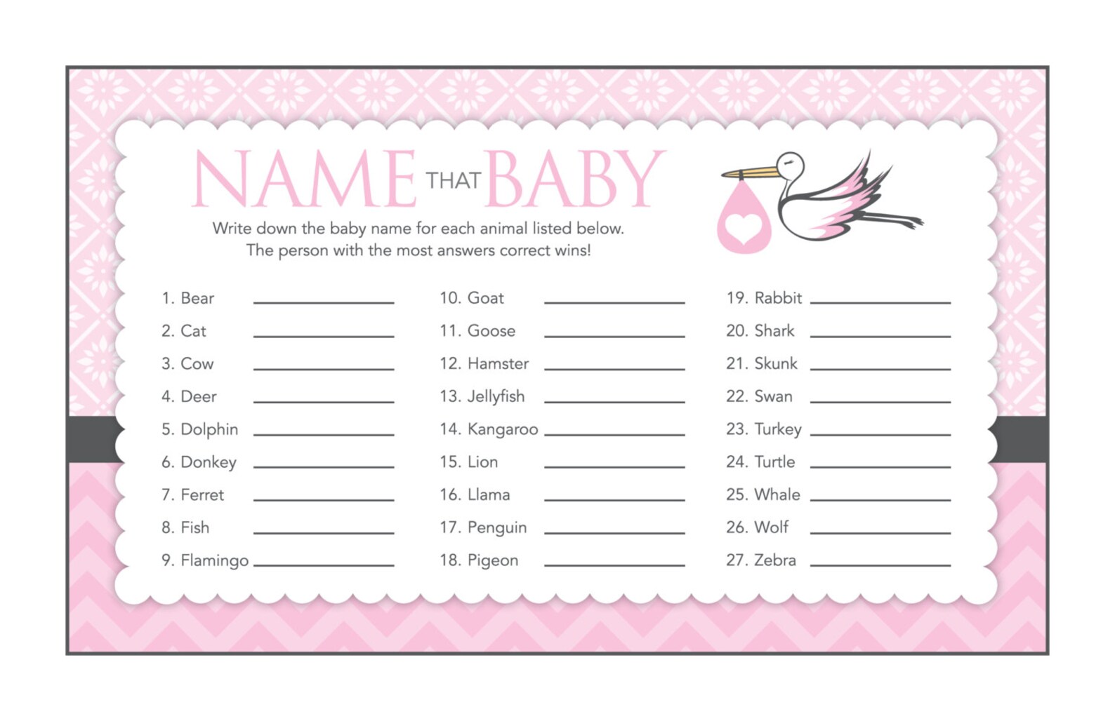 Instant Download Pink Stork Baby Shower Games for Girl Stork | Etsy