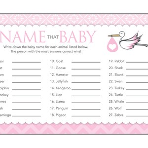 Instant Download Pink Stork Baby Shower Games for Girl, Stork Name That ...