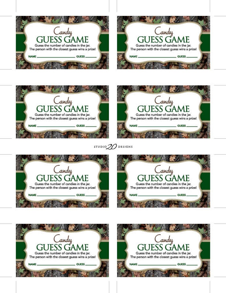 Instant Download Green Camo Candy Guessing Game Realistic - Etsy