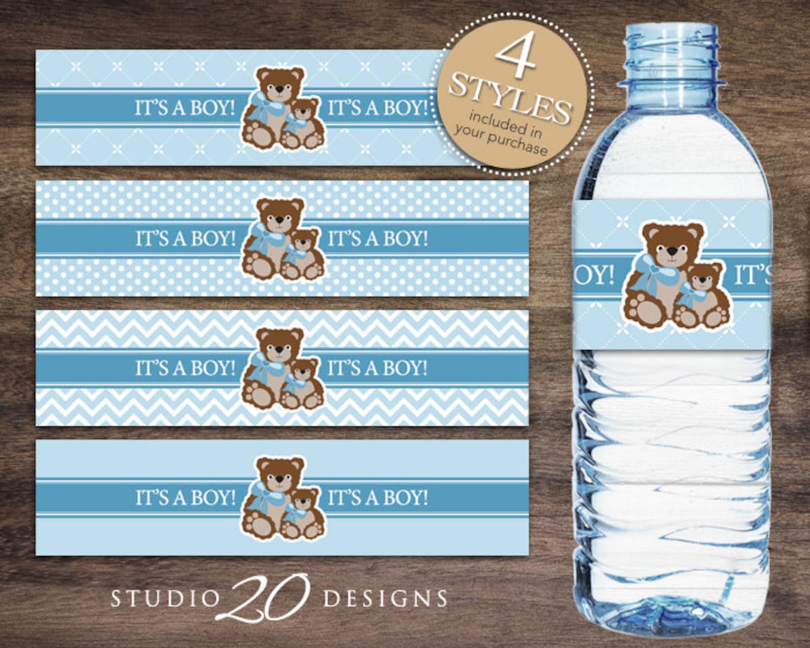 Instant Download Teddy Bear Bottle Labels Blue Brown Teddy | Etsy