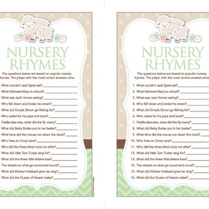 Instant Download Lamb Baby Shower Nursery Rhyme Quiz, Printable Green ...
