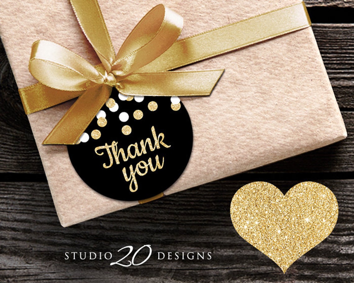 Instant Download Black Gold Glitter Thank You Tags Printable - Etsy