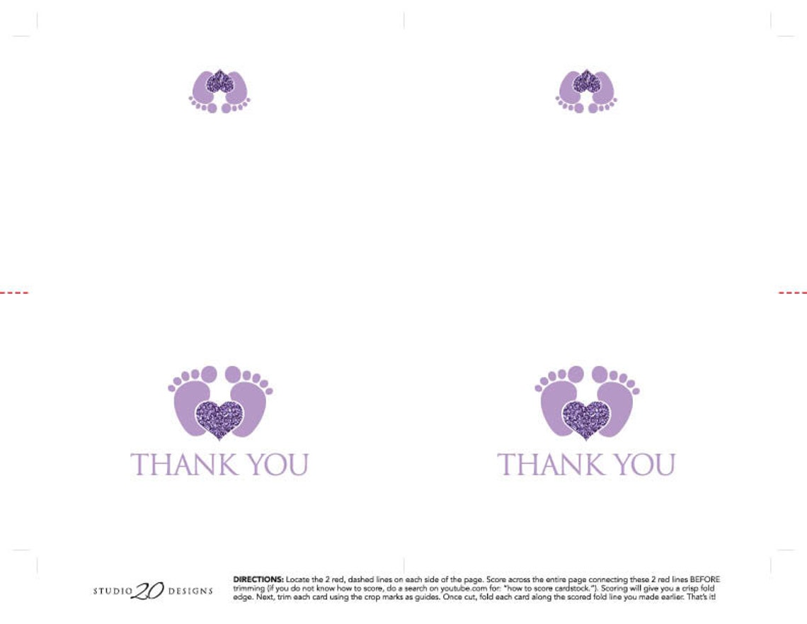 Instant Download Footprint Thank You Card Folded Grey Lilac - Etsy