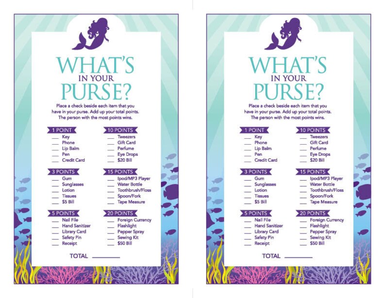 Instant Download Little Mermaid What's in Your Purse Game - Etsy