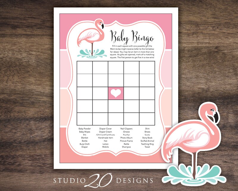 Instant Download Flamingo Baby Shower Bingo Game, Printable Pink ...