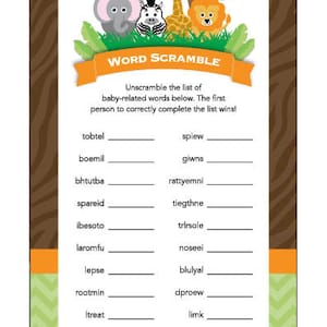 Instant Download Safari Word Scramble Baby Shower Game Cards, Printable ...