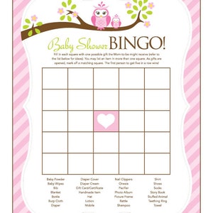 Instant Download Pink Owl Baby Bingo Game, Pink Brown Green Owl Baby ...