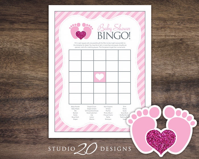 Instant Download Footprint Baby Shower Bingo Game Grey Pink | Etsy
