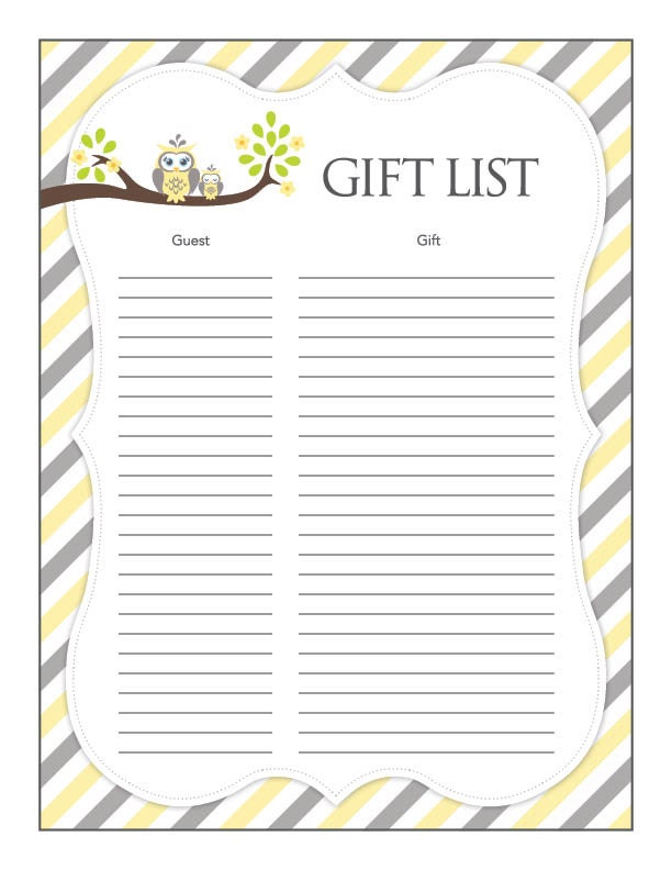 Instant Download Yellow Owl Baby Shower Gift Registry Yellow - Etsy