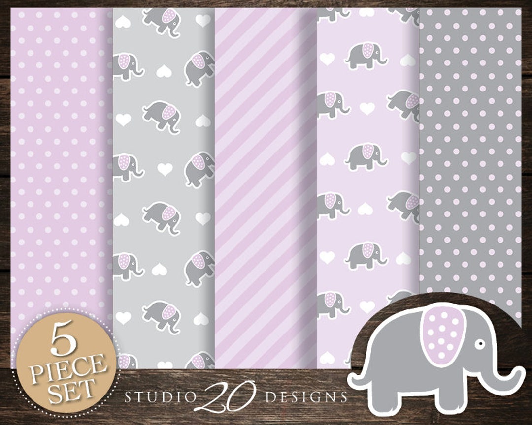 60% OFF Instant Download Lilac Elephant Digital Paper, Printable 12x12 ...