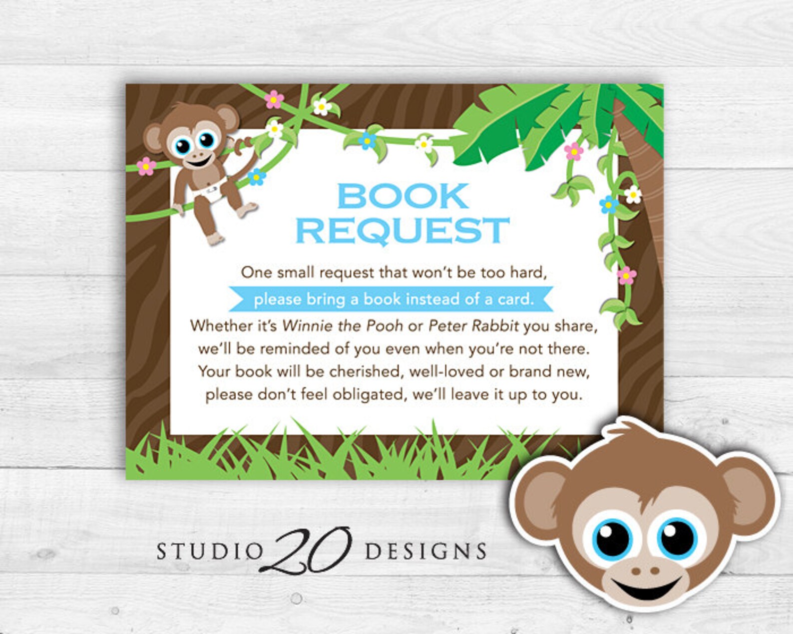 Instant Download Blue Monkey Book Request for Boy Monkey Book - Etsy
