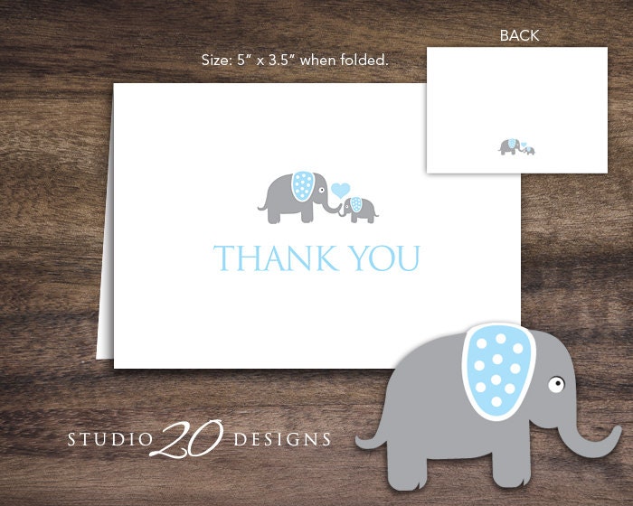 Instant Download Blue Elephant Thank You Card Folded Elephant - Etsy