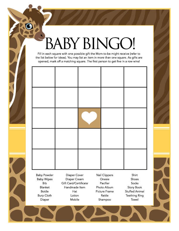 Instant Download Yellow Giraffe Baby Shower Bingo Game Brown | Etsy