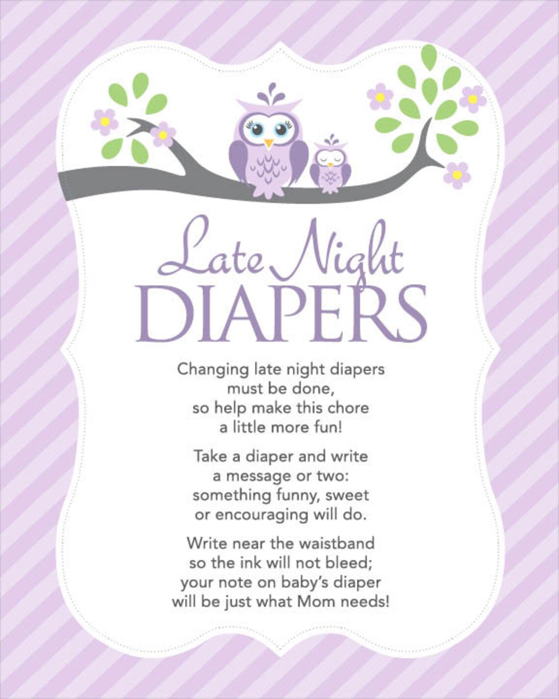 Instant Download Lilac Owl Late Night Diapers 8x10 Diaper Etsy