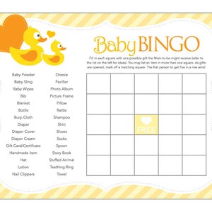 Instant Download Yellow Rubber Duck Baby Shower Games, Duck Bingo Cards ...