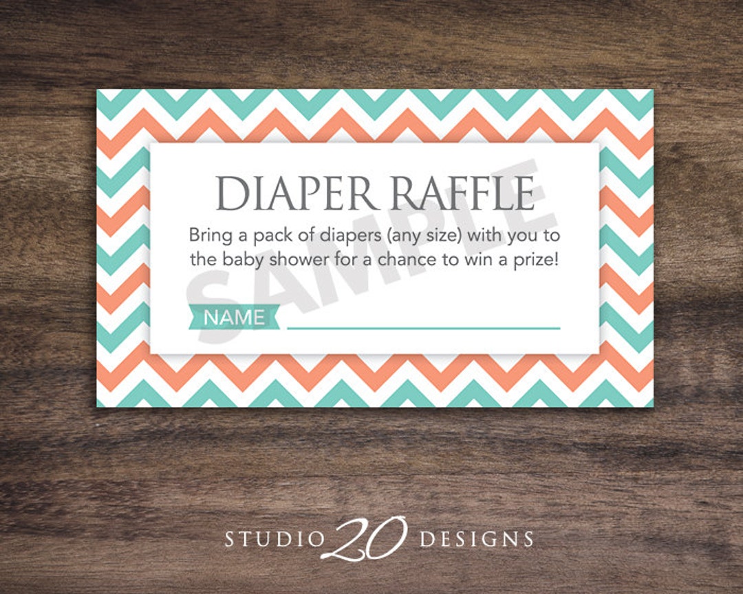 Instant Download Teal Coral Chevron Diaper Raffle, Turquoise Baby ...