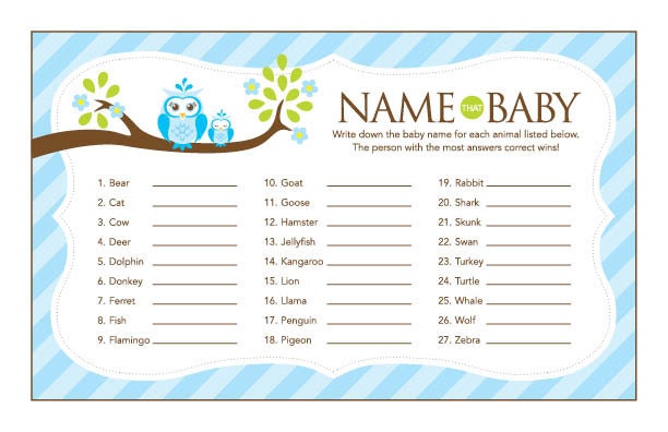 Instant Download Blue Owl Name That Baby Game Blue Owl Baby | Etsy