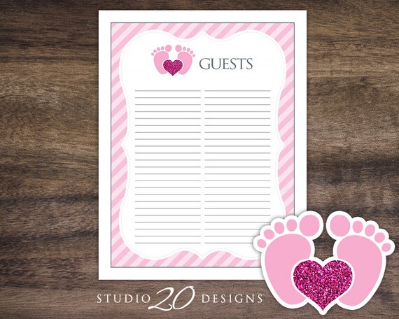 2Instant Download Footprint Guest List Printable Grey Pink | Etsy