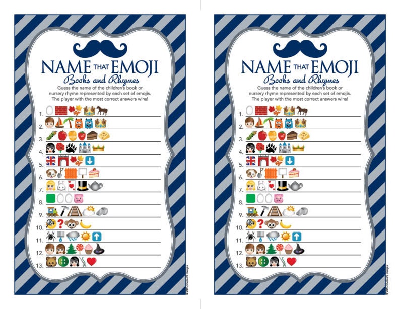 Instant Download Mustache Emoji Baby Shower Game Books and - Etsy