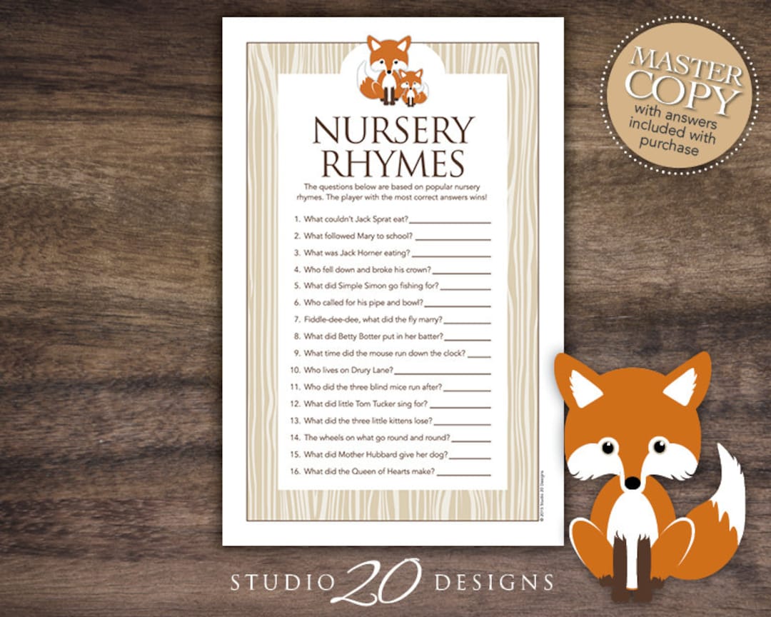 Instant Download Fox Nursery Rhyme Quiz Game, Printable Gender Neutral ...