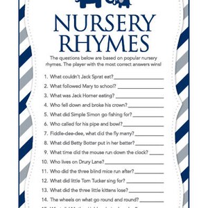 Instant Download Navy Blue Elephant Nursery Rhyme Quiz, Navy Grey ...