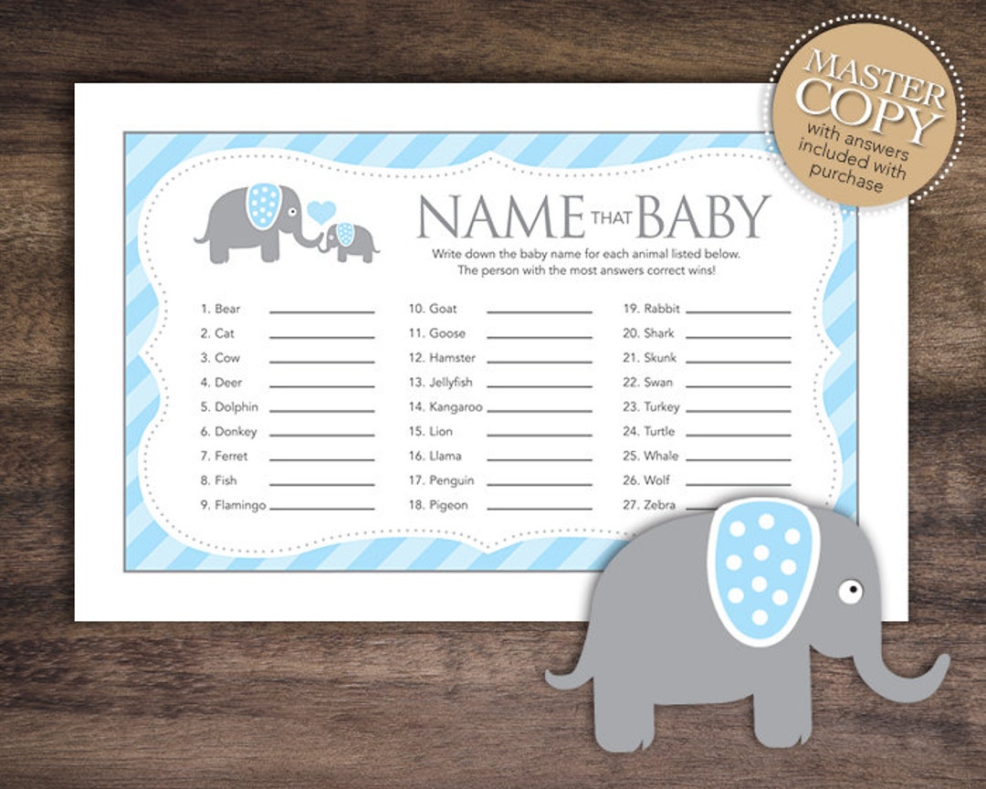 Instant Download Blue Elephant Baby Shower Games for Boy, Name That ...